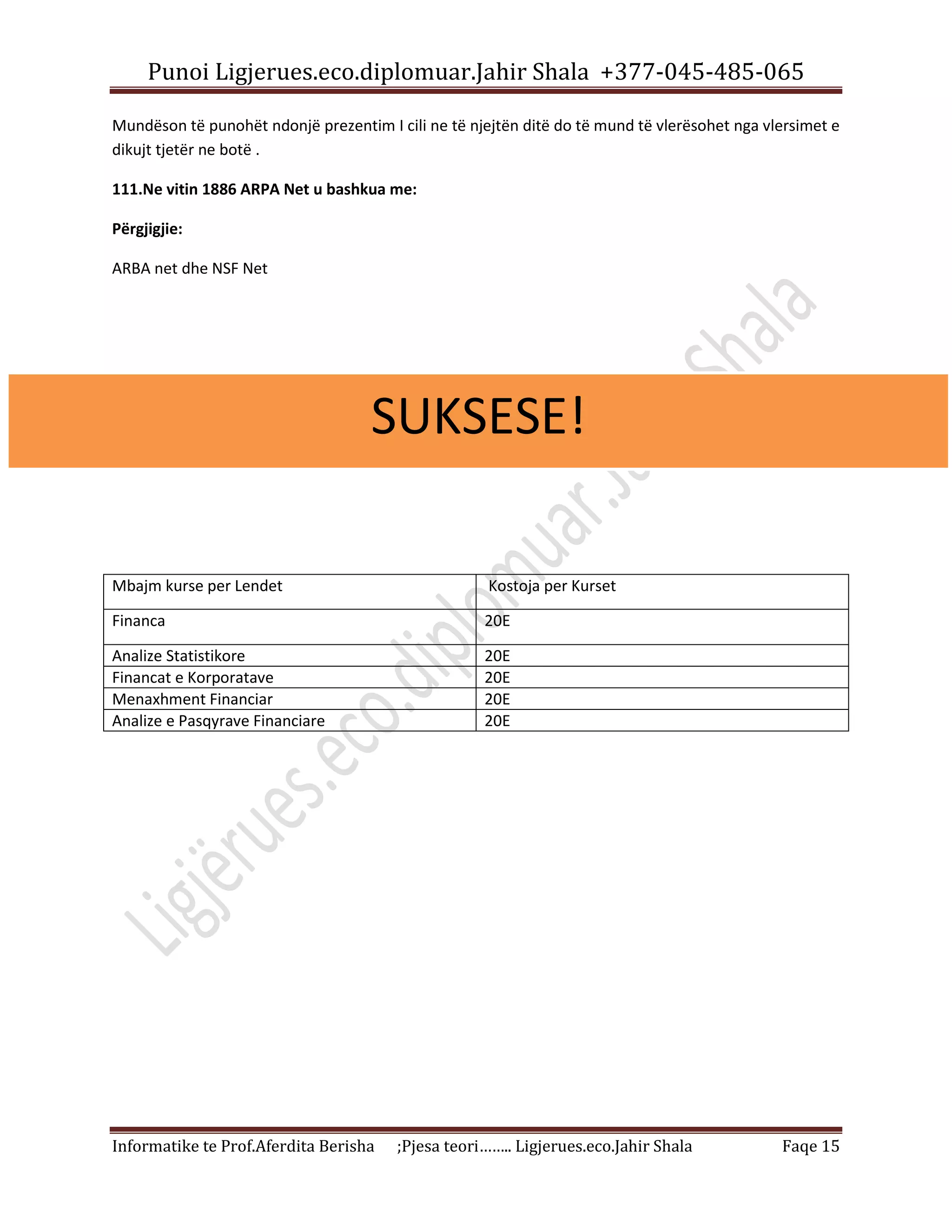 Informatika (Aferdita Berisha) Viti i parë Ekonomik | PDF