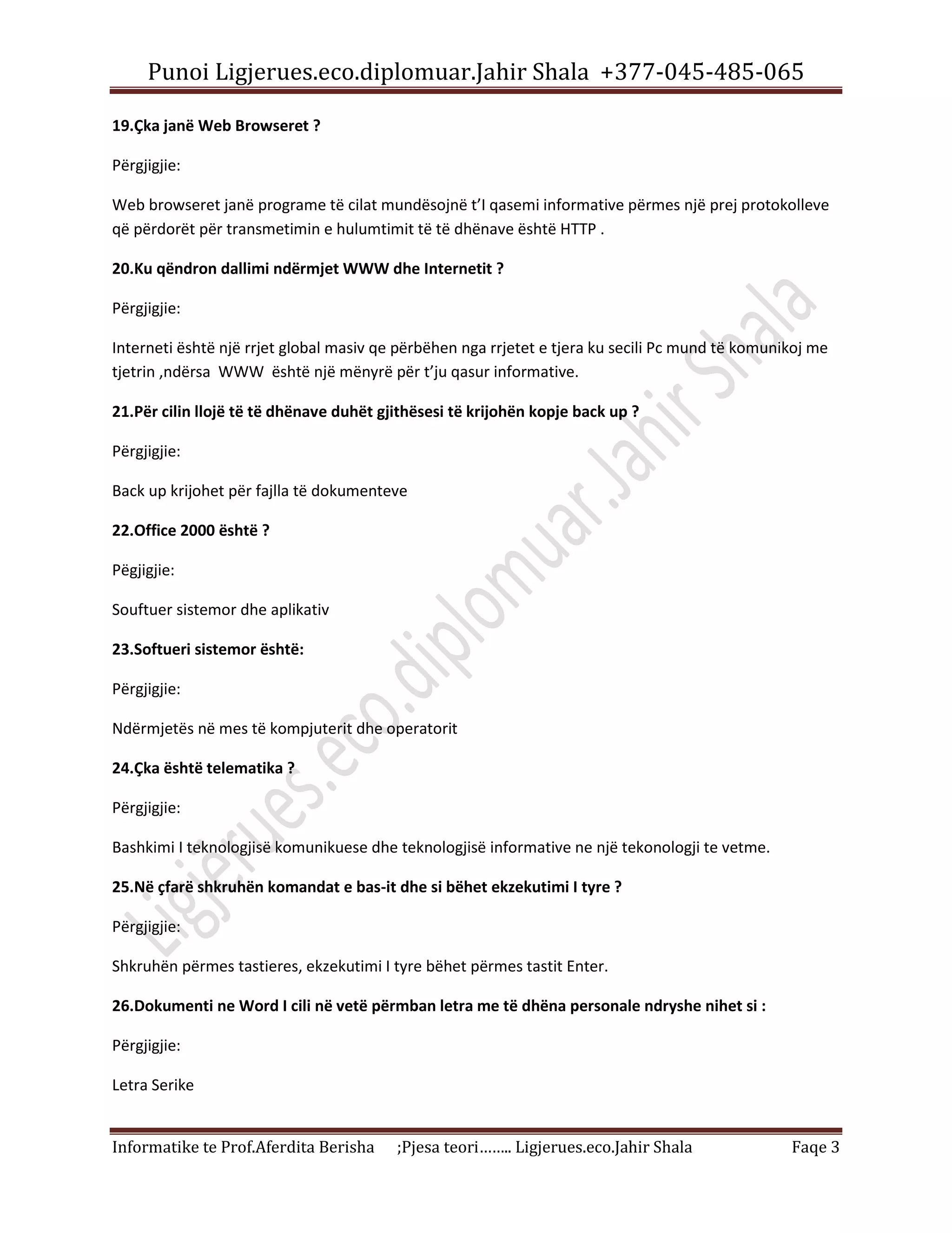 Informatika (Aferdita Berisha) Viti i parë Ekonomik | PDF