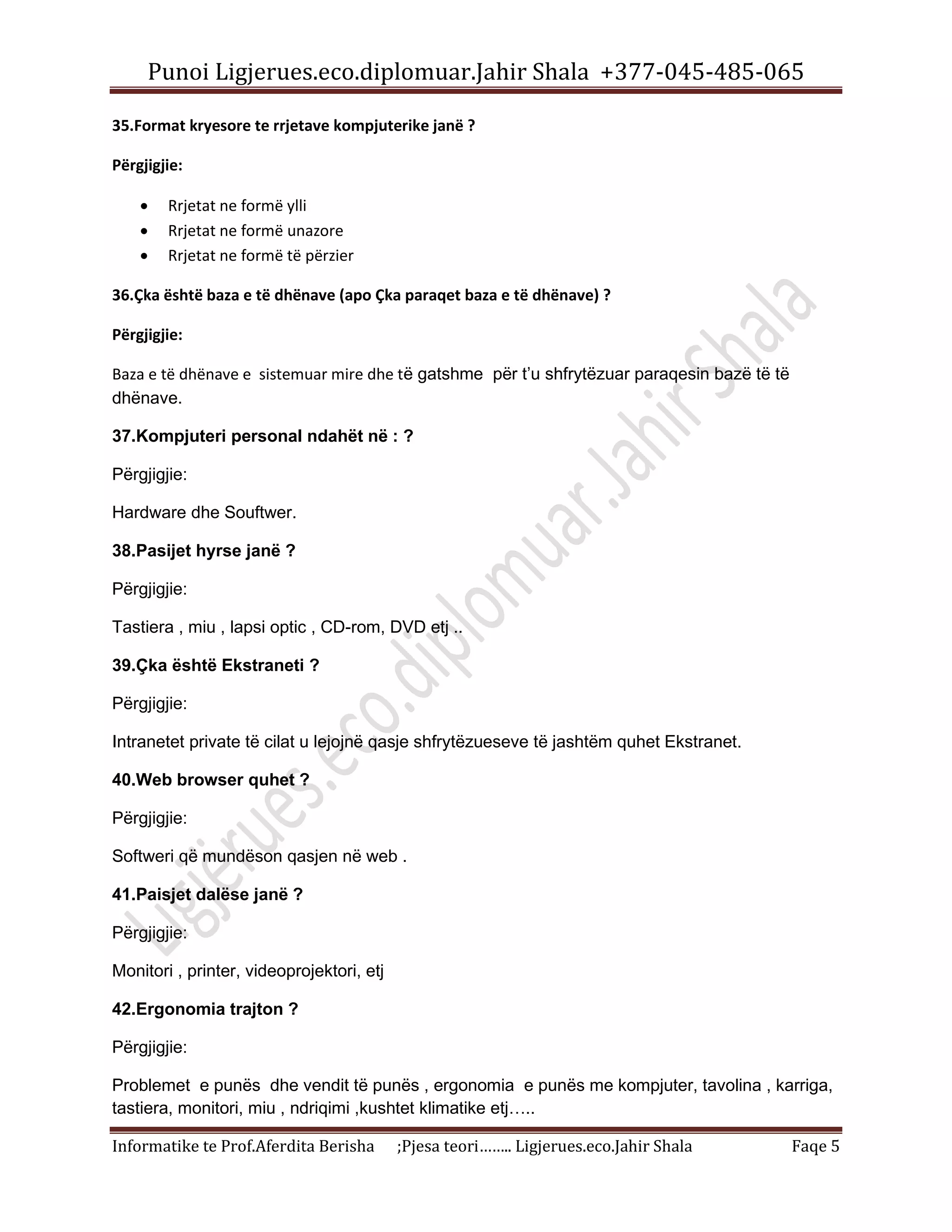 Informatika (Aferdita Berisha) Viti i parë Ekonomik | PDF