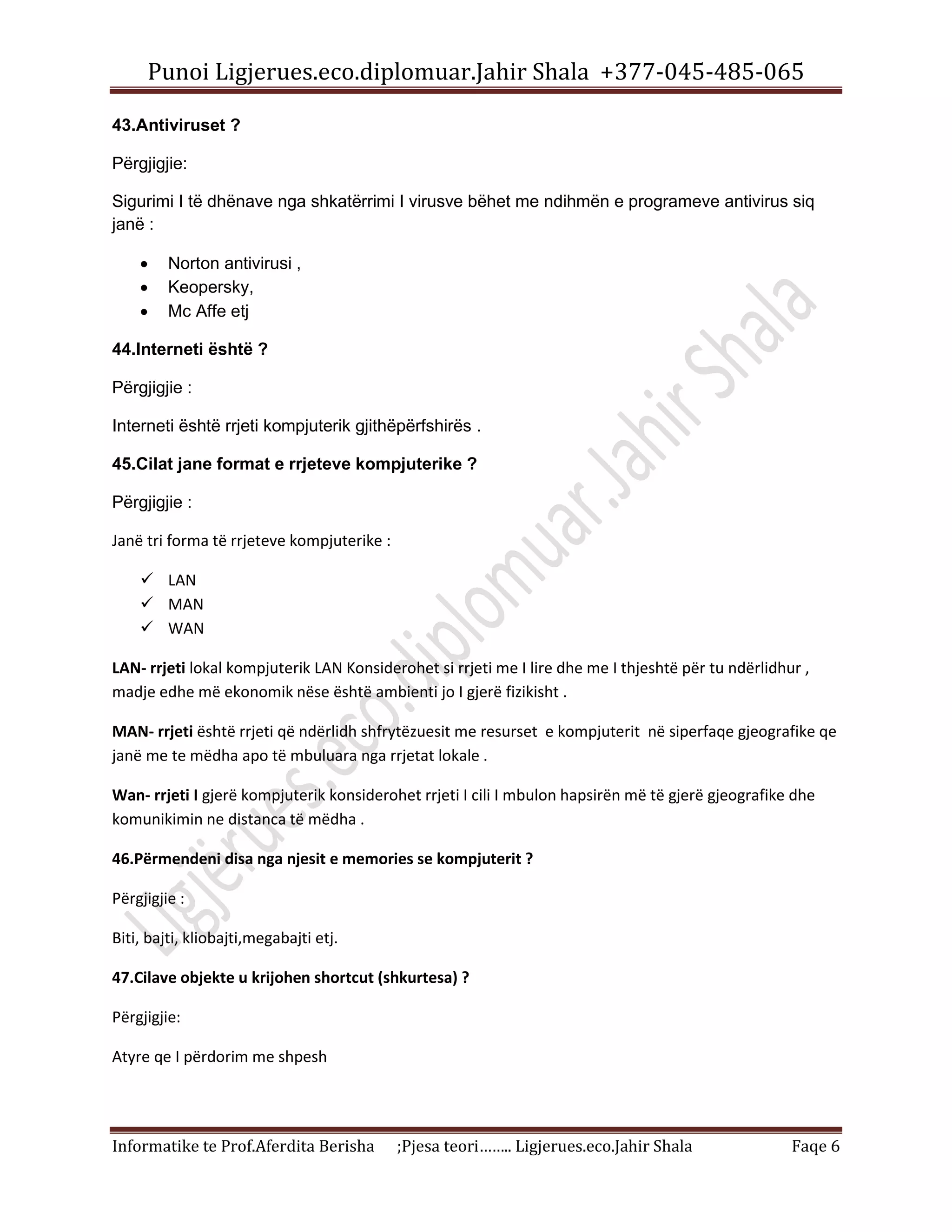 Informatika (Aferdita Berisha) Viti i parë Ekonomik | PDF