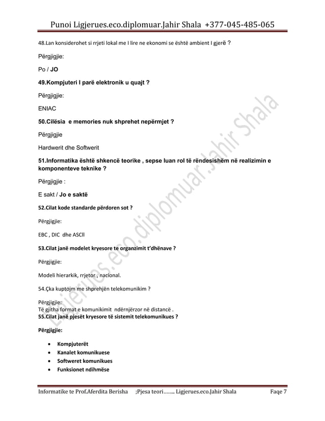 Informatika (Aferdita Berisha) Viti i parë Ekonomik | PDF