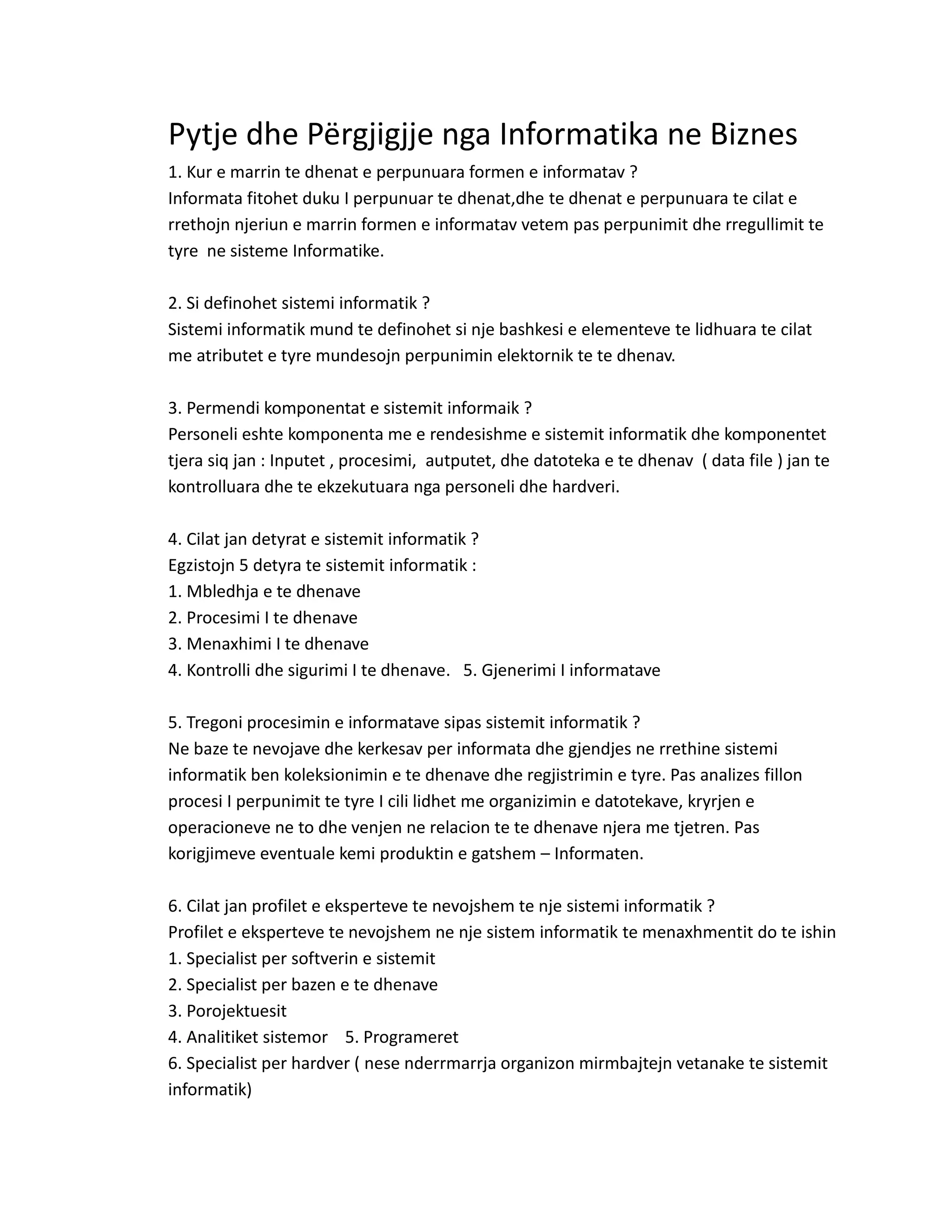 Informatika ne biznes Pr. Mihane Berisha | PDF