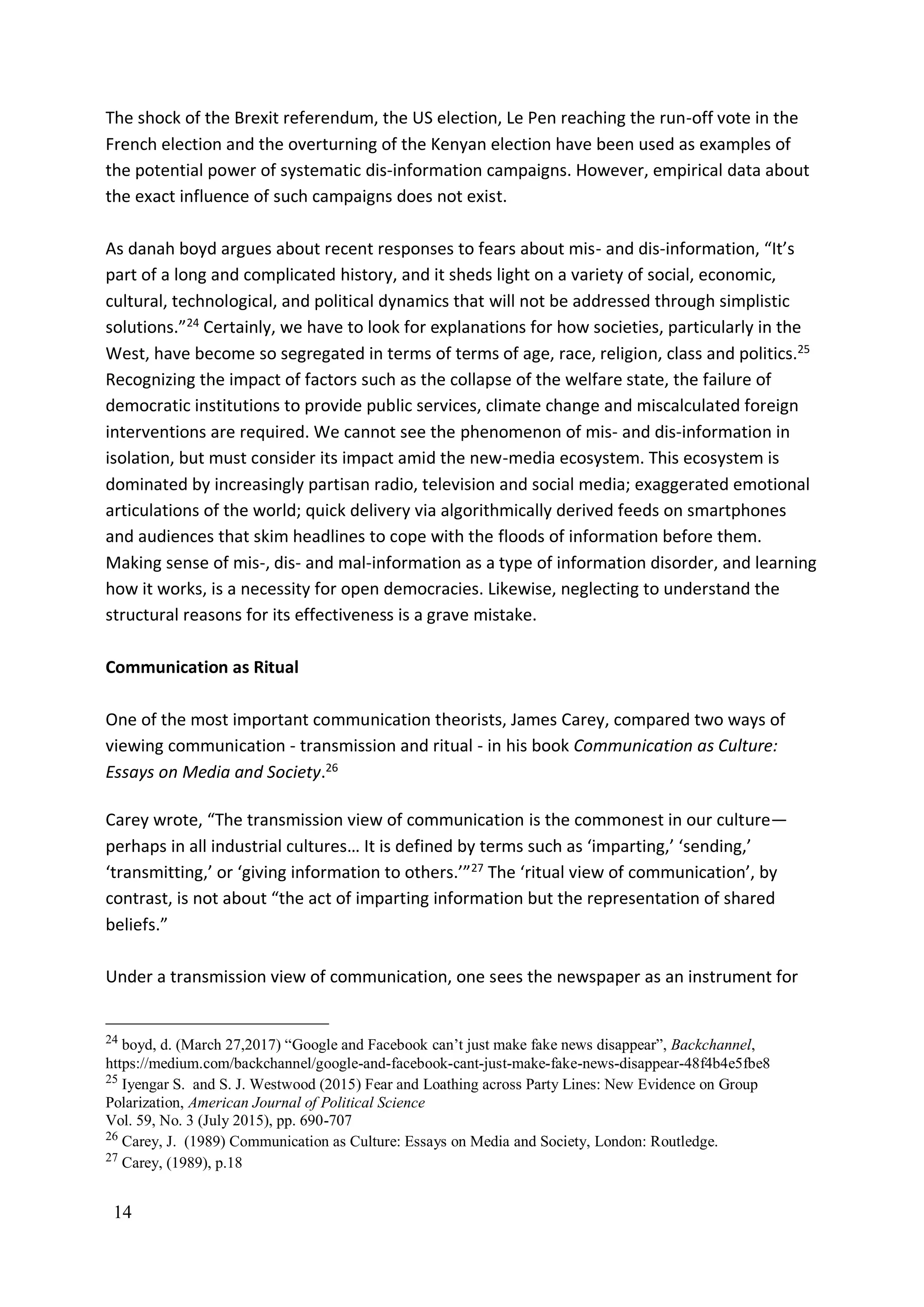 Information disorder: Toward an interdisciplinary framework for ...