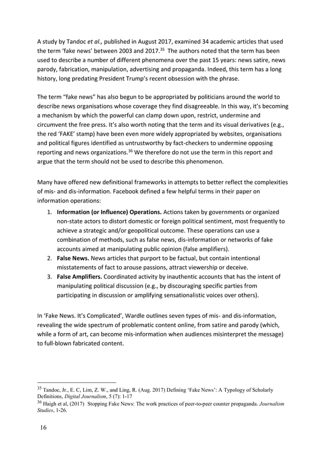 Information disorder: Toward an interdisciplinary framework for ...