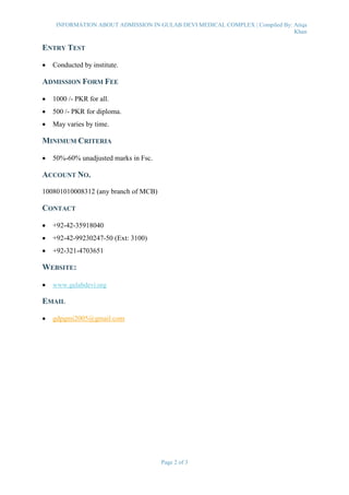 Information about Admission in Gulab Devi Medical Complex_2016 | PDF
