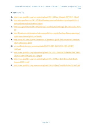 Information about Admission in Gulab Devi Medical Complex_2016 | PDF