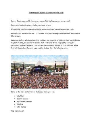 dInformation about glastonbury festival | DOCX | Music | Entertainment