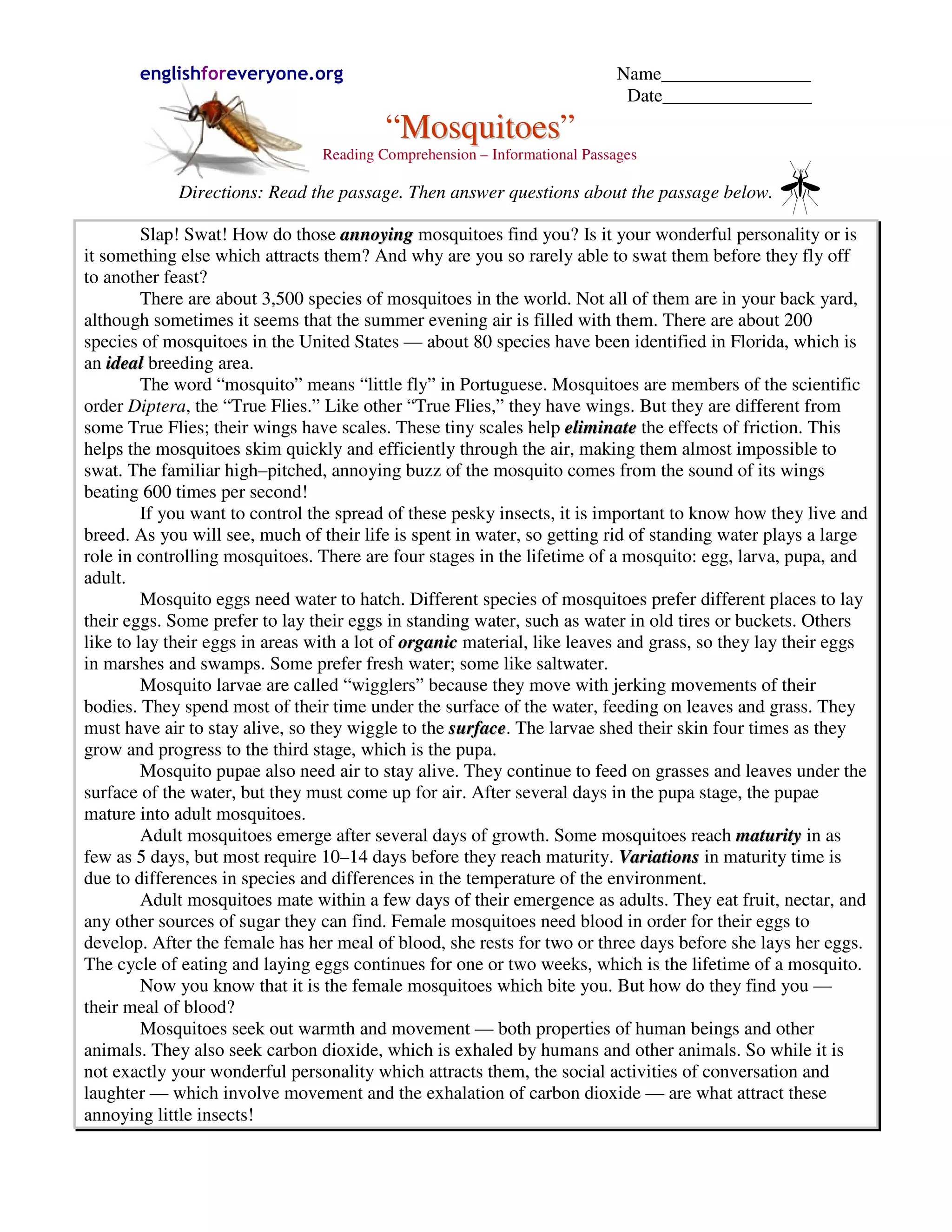 Technical English ll - Mosquitoes | PDF