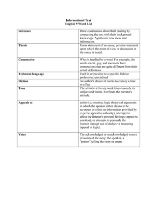 Informational text english 9 word list | PDF