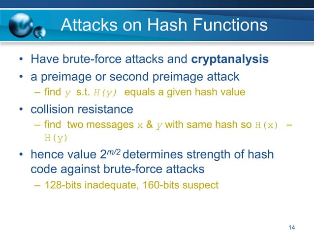 Information and data security cryptographic hash functions | PPTX