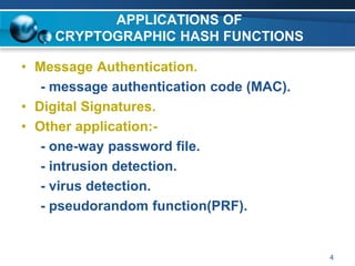 Information and data security cryptographic hash functions | PPT