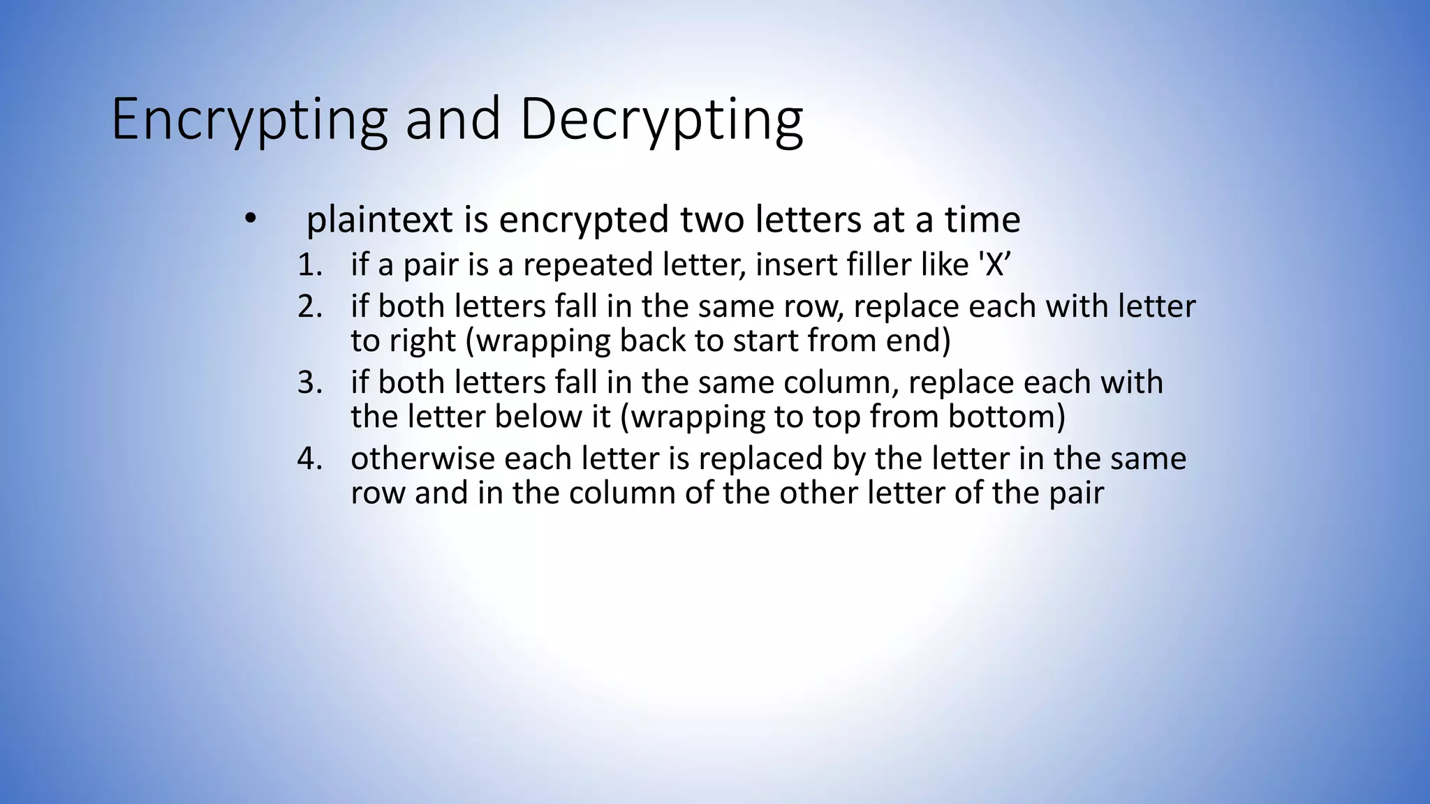 Information and network security 13 playfair cipher | PPTX | Programming Languages | Computing