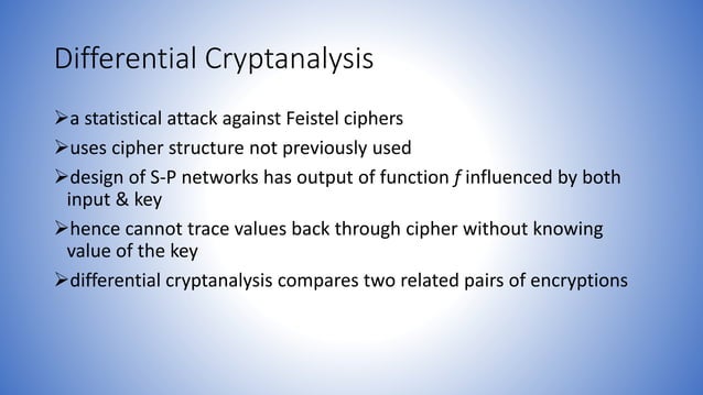 Information and network security 22 differential cryptanalysis | PPT