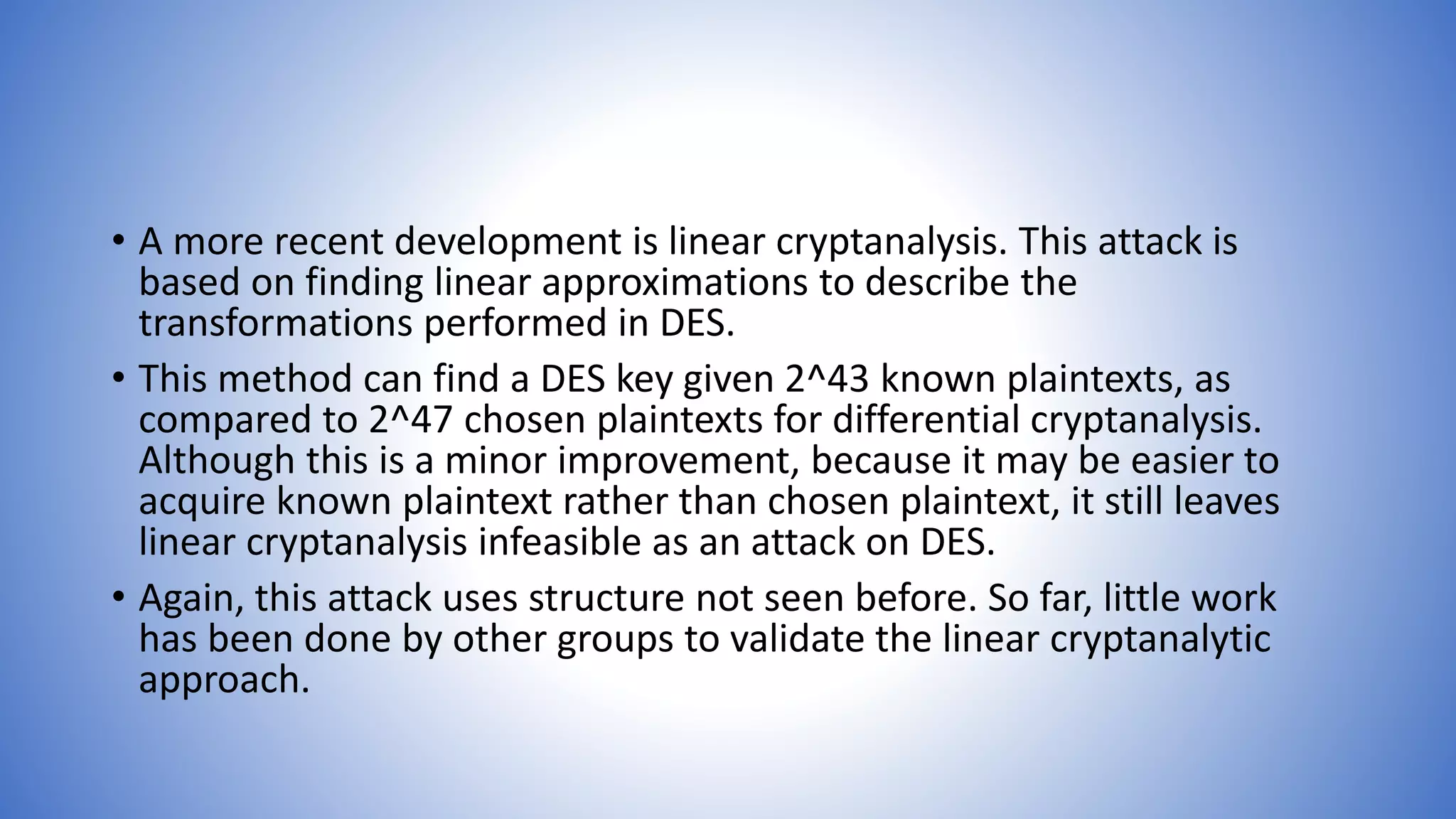 Information and network security 23 linear cryptanalysis | PPTX