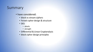 Information and network security 23 linear cryptanalysis | PPTX
