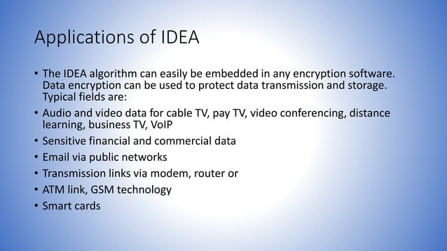 Information and network security 29 international data encryption ...