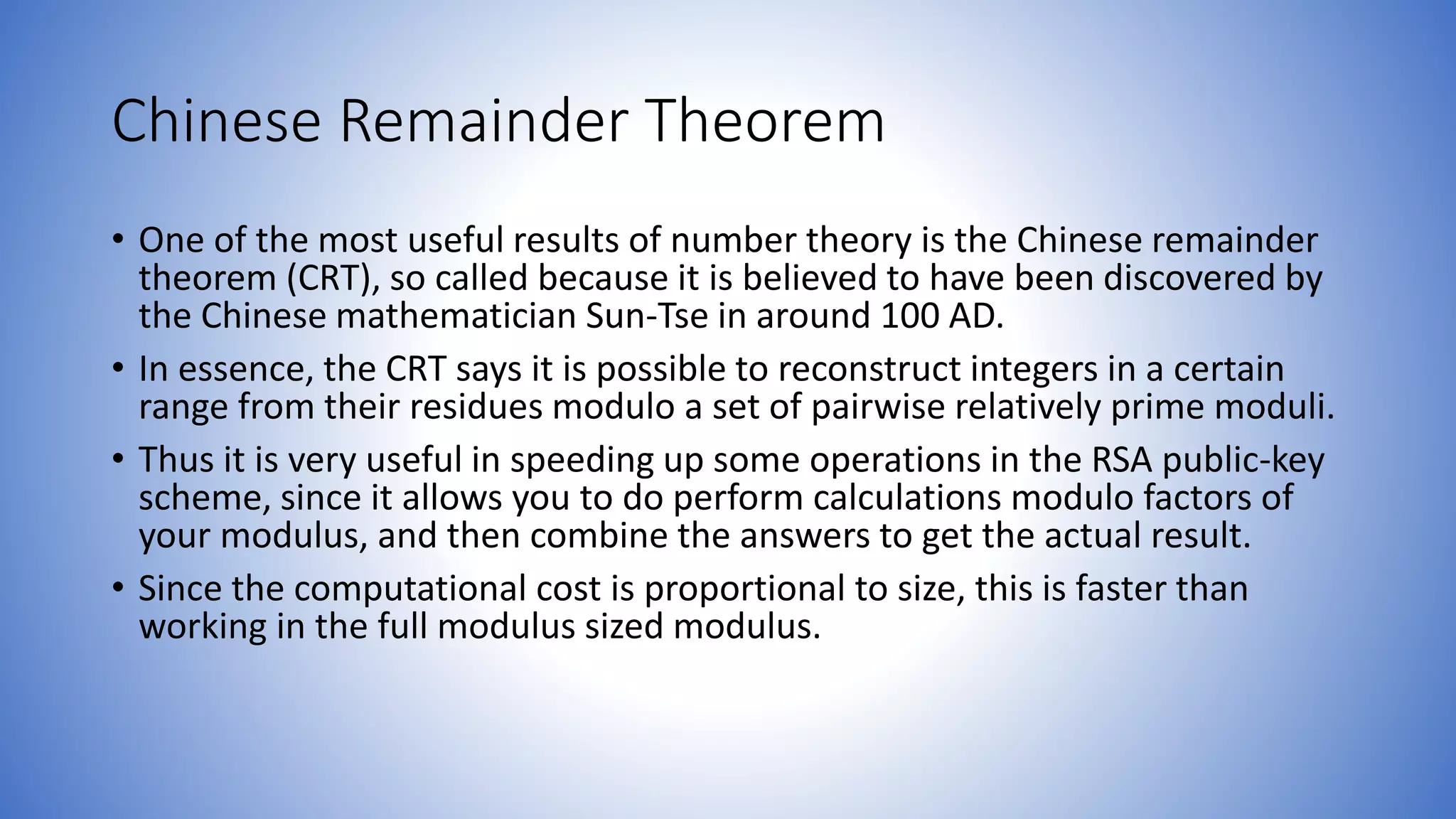 Information and network security 35 the chinese remainder theorem | PPTX