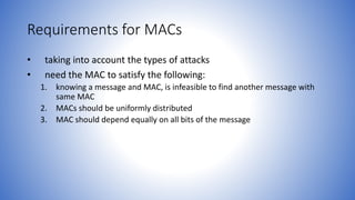 Information and network security 42 security of message authentication ...