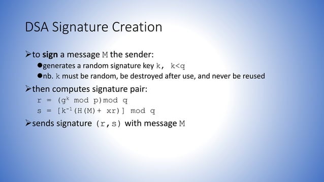 Information and network security 46 digital signature algorithm | PPT