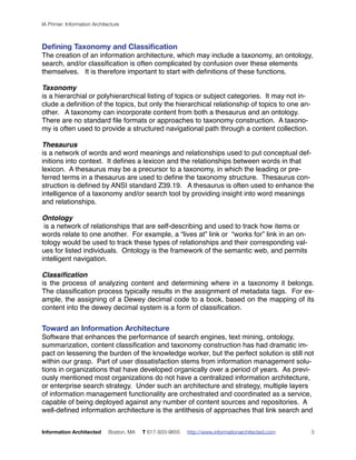 Information Architecture Primer - Integrating search,tagging, taxonomy and user interfaces by ...