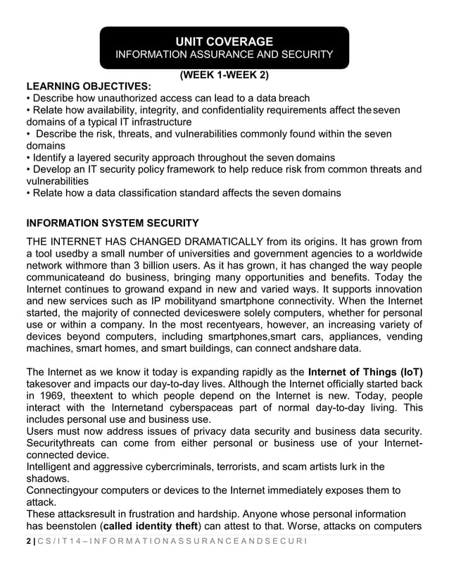 INFORMATION ASSURANCE AND SECURITY 1.pdf | Information and Network Security | Computing