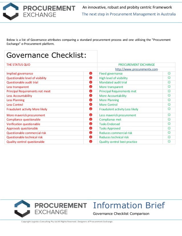 Procurement Exchange - Governance checklist