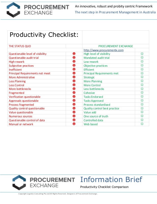 Procurement Exchange - Productivity checklist
