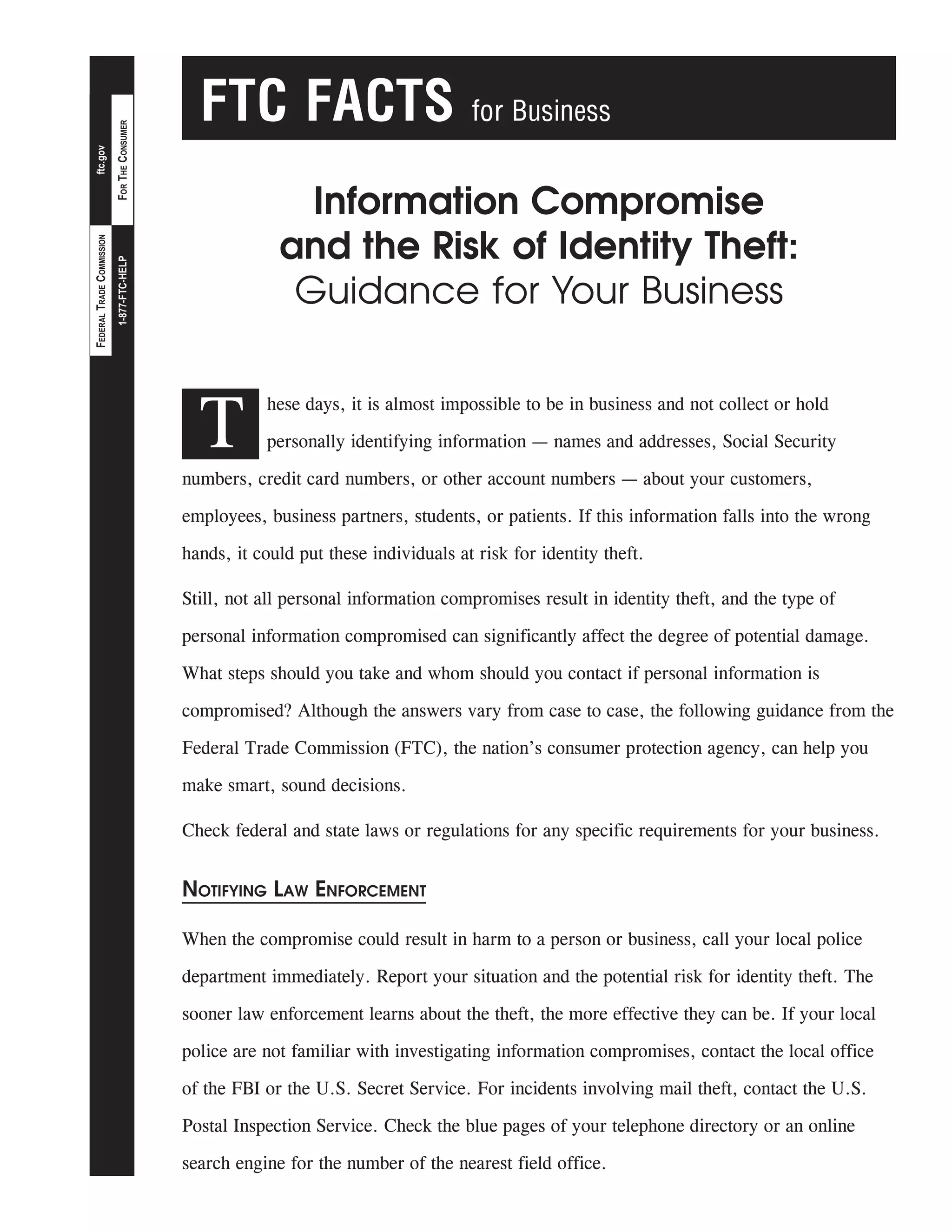 Information Compromise and the Risk of Identity Theft Guidance for your ...
