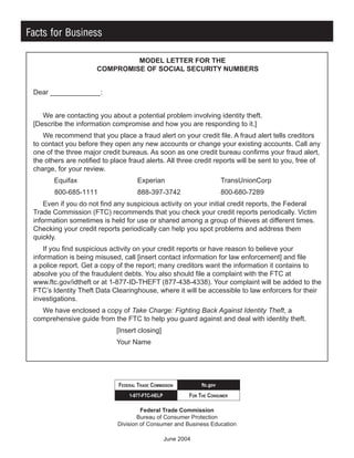 Information Compromise and the Risk of Identity Theft Guidance for your ...