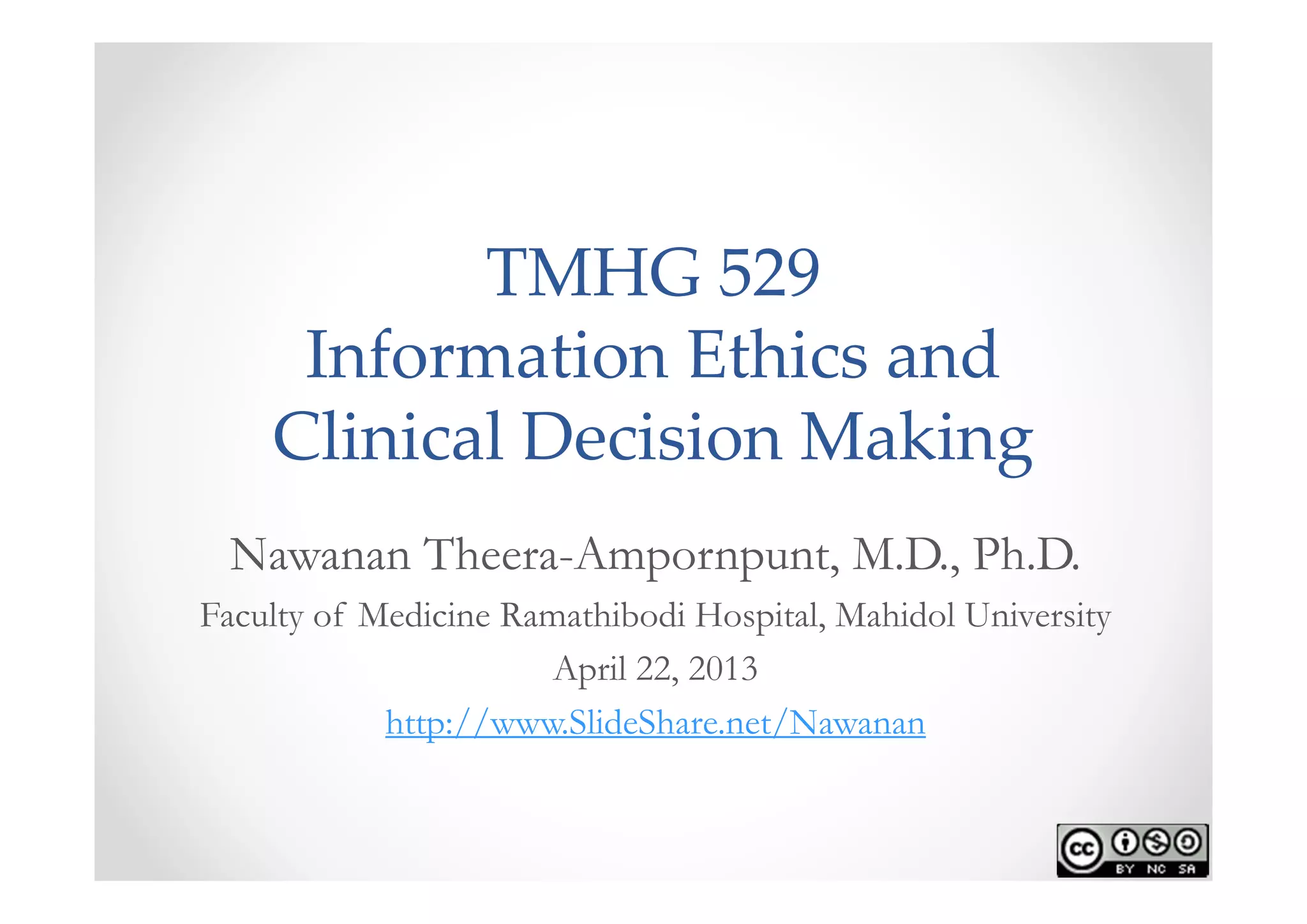 Information Ethics and Clinical Decision Making | PDF