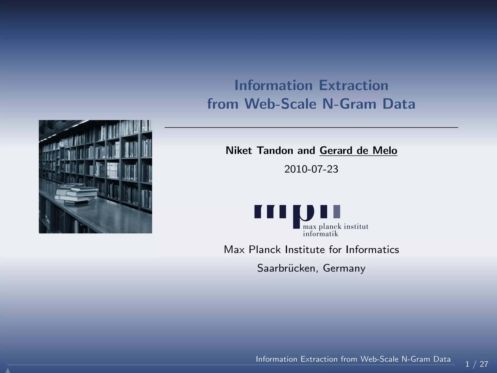 Information Extraction From Web Scale N Gram Data Pdf