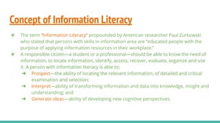 Information literacy (What is Info. Literacy, Need and Importance) | PDF