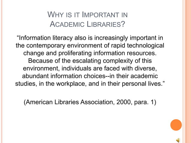 Promoting information literacy in the academic library