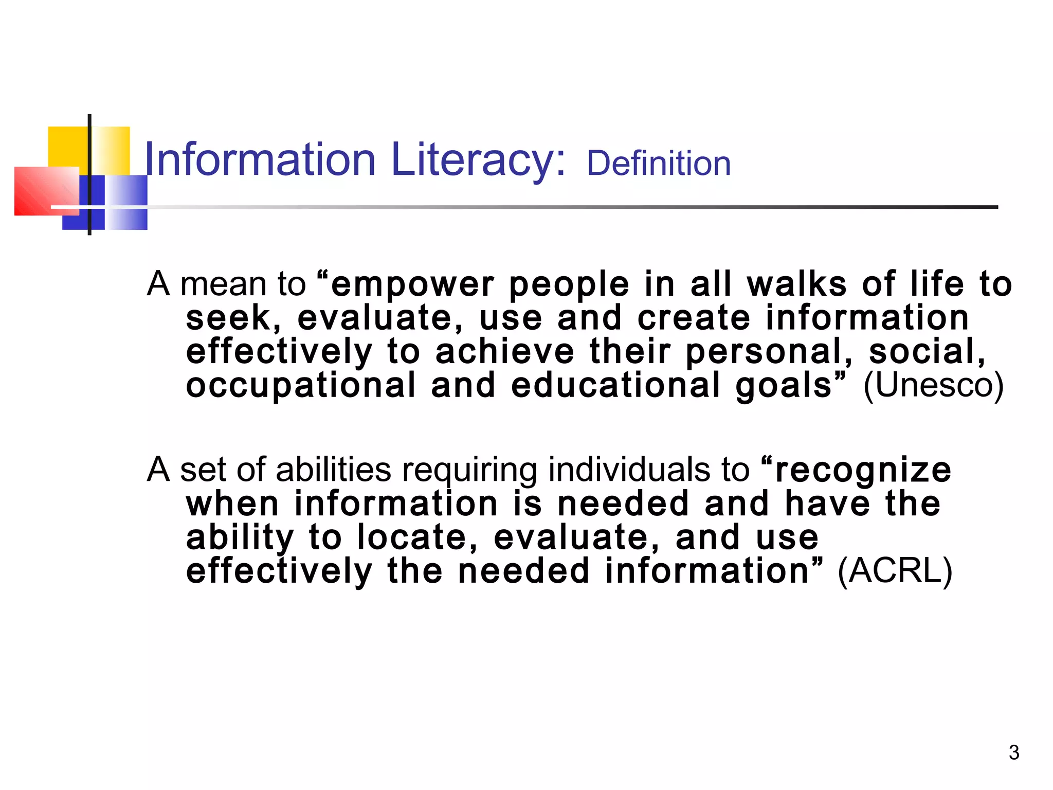 Information literacy instruction in libraries | PPT