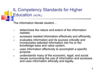 Information literacy instruction in libraries | PPT