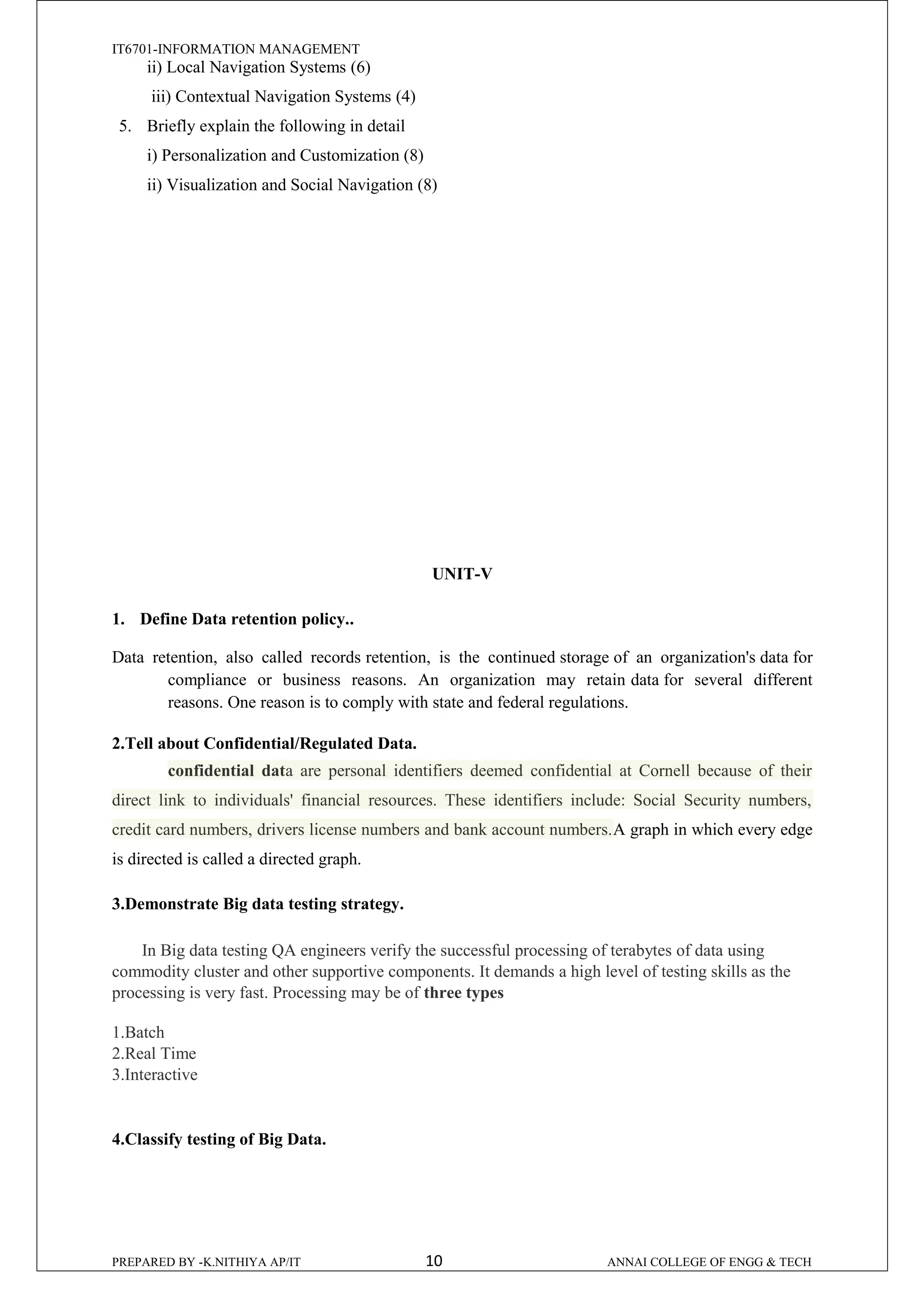 IT6701-Information management question bank | DOC