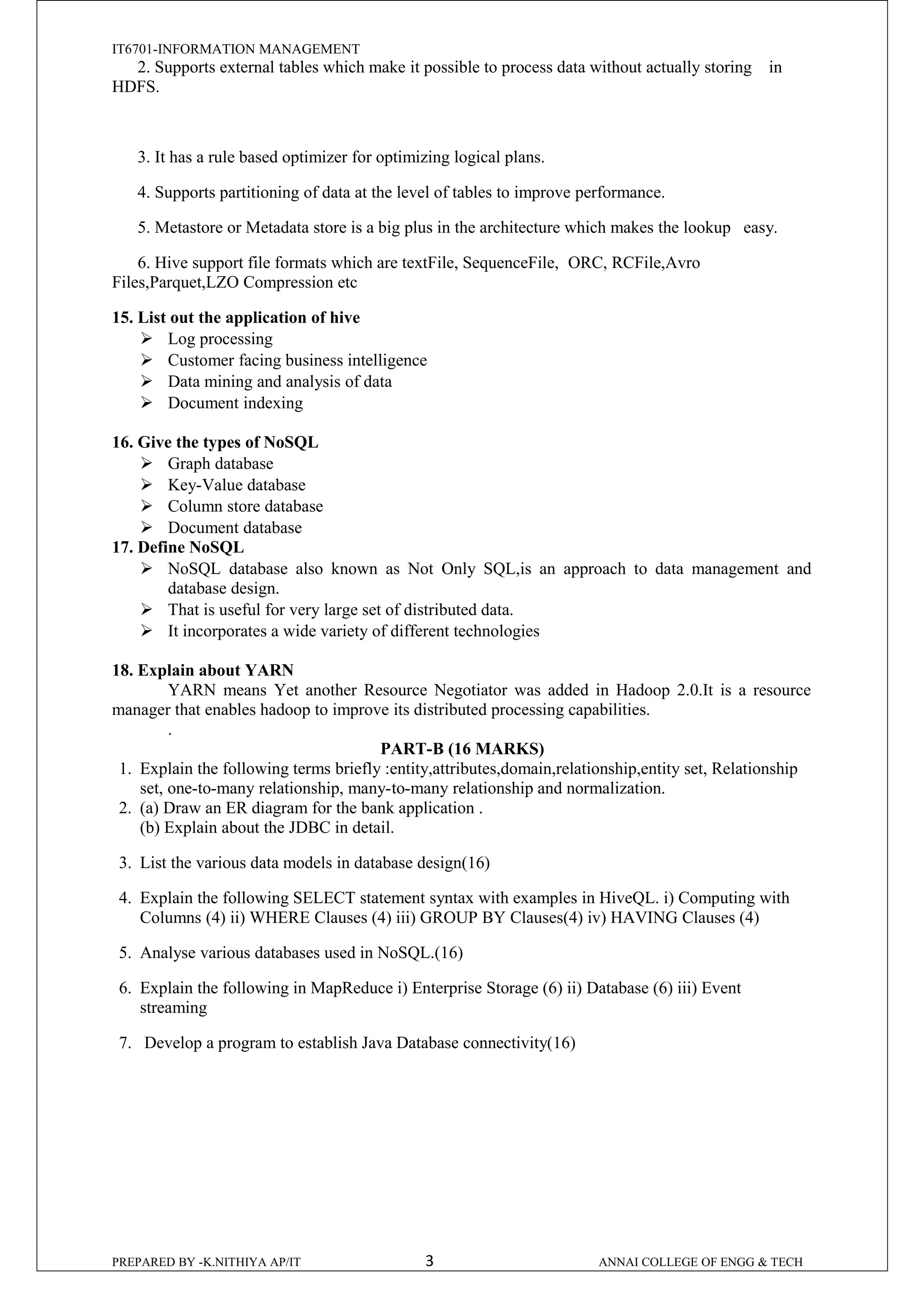 IT6701-Information management question bank | DOC