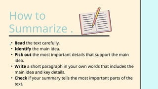 Understanding Informational Text: Main Idea, Details, and Summarizing ...