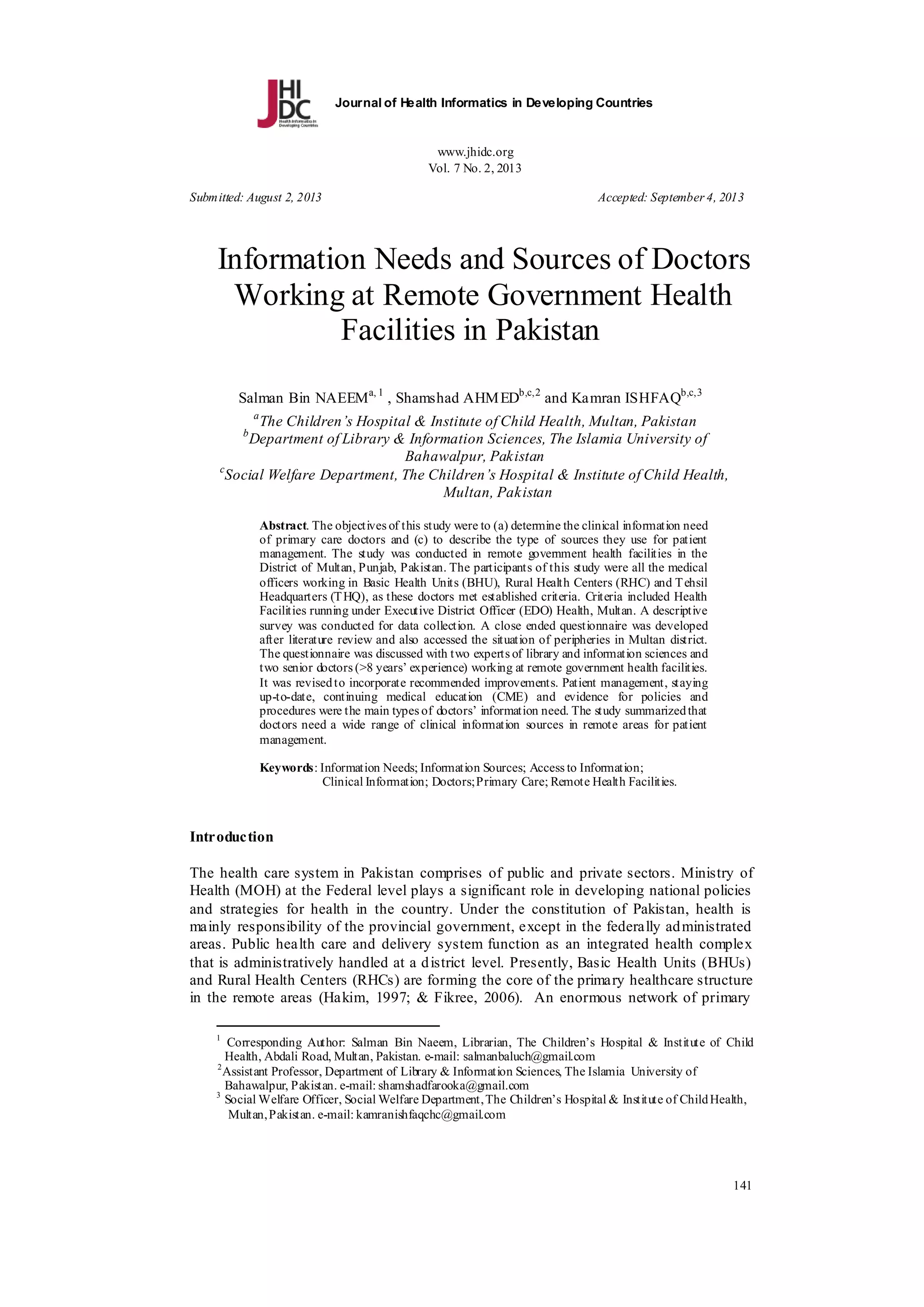 Information Needs and Sources of Doctors | PDF