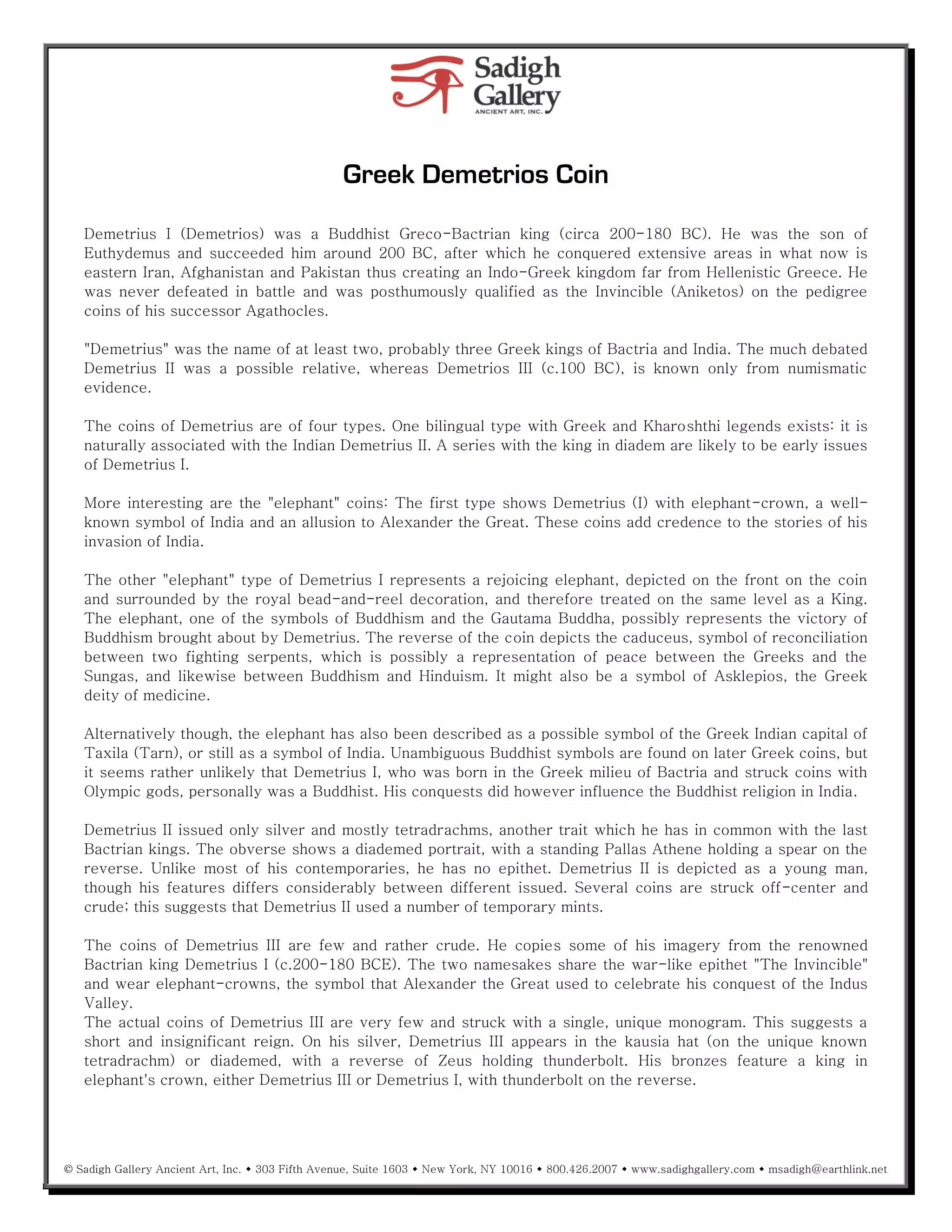 Information on Ancient Greek Demetrios Coin | PDF