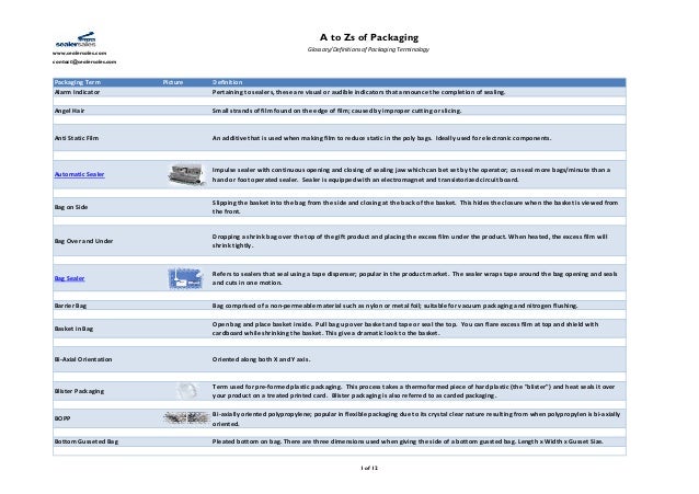 Sealer Sales Glossary of Packaging Terms