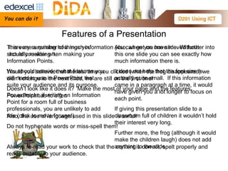 Features of a presentation to create the Information Point | PPT