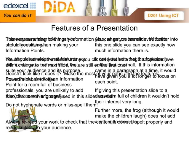 Features of a presentation to create the Information Point | PPT