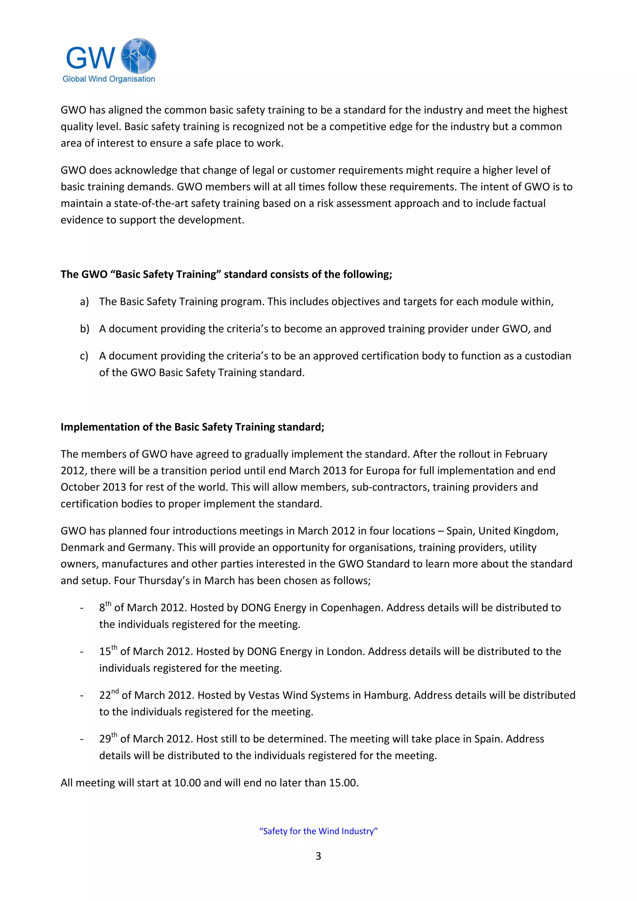 Information Regarding The Gwo Basic Safety Training Release 1 | PDF