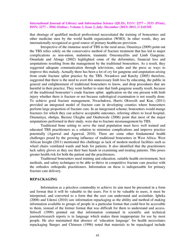 Information repackaging for traditional bonesetters in nsukka | PDF