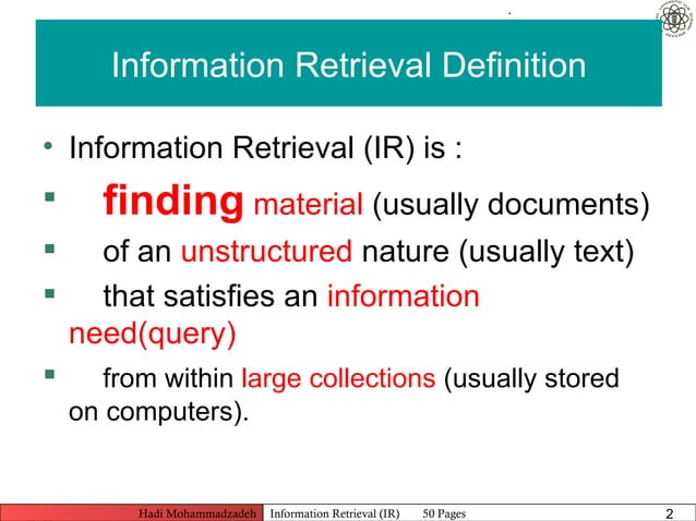 Information retreival, By Hadi Mohammadzadeh | PPT | Free Download