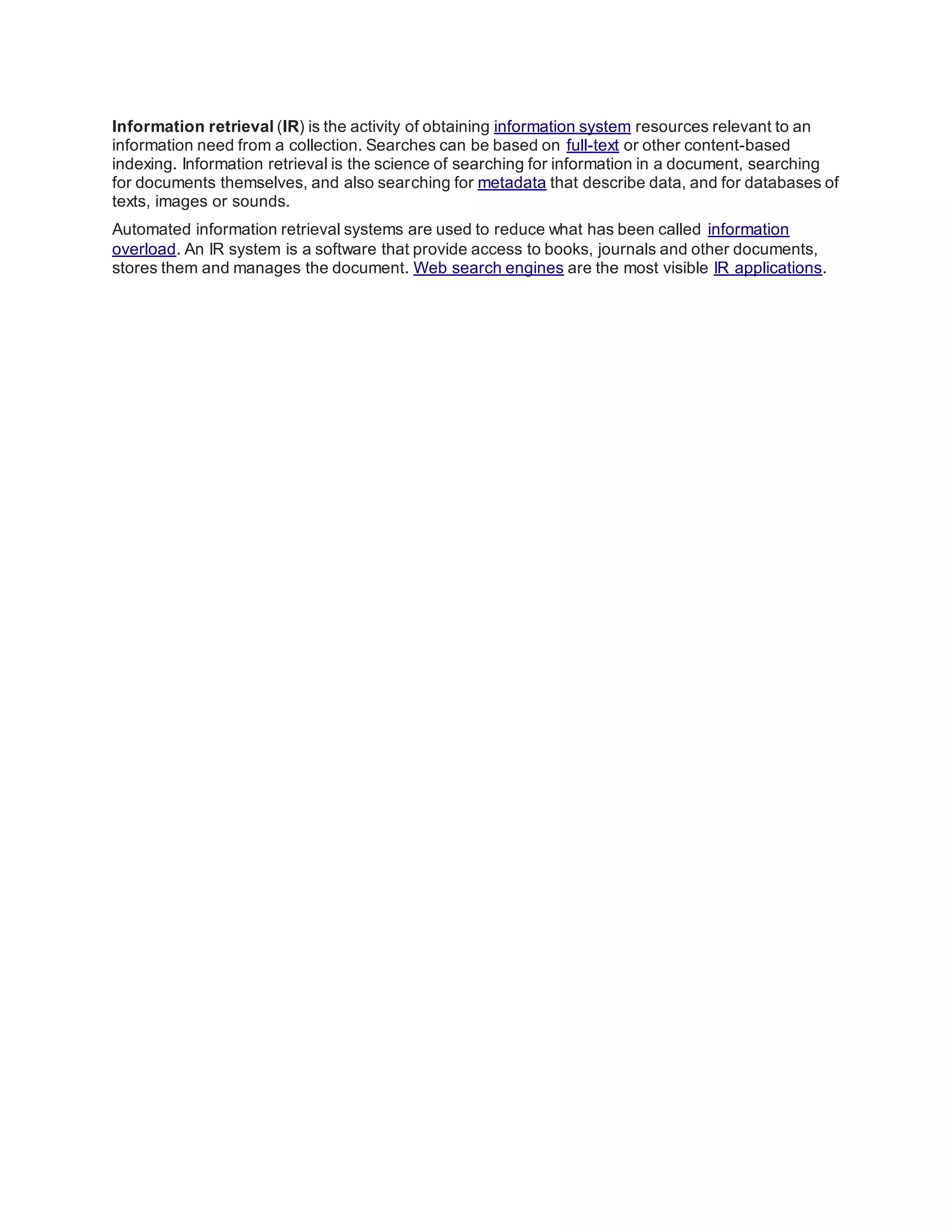 Information retrieval | PDF Information retrieval | PDF