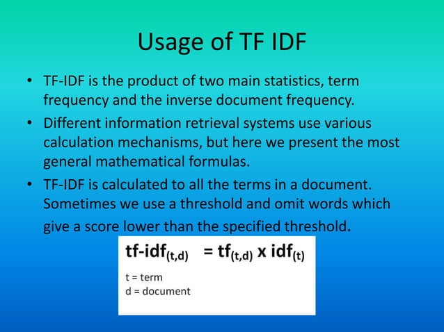 Information retrieval 10 tf idf and bag of words | PPTX | Search | Internet