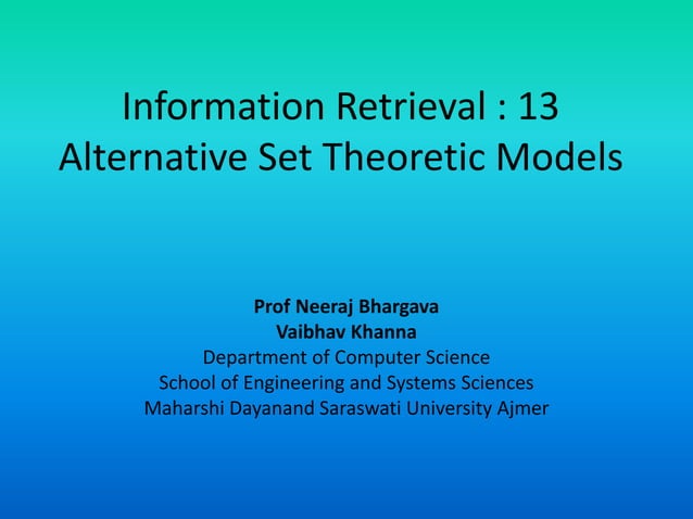Information retrieval 13 alternative set theoretic models | PPT