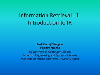 Information retrieval 1 introduction to ir | PPTX